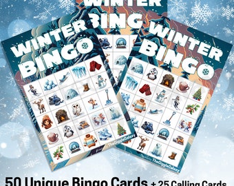 Winter Bingo Game, 50 Unique Bingo Cards, Kids' Winter Activity, Winter ...