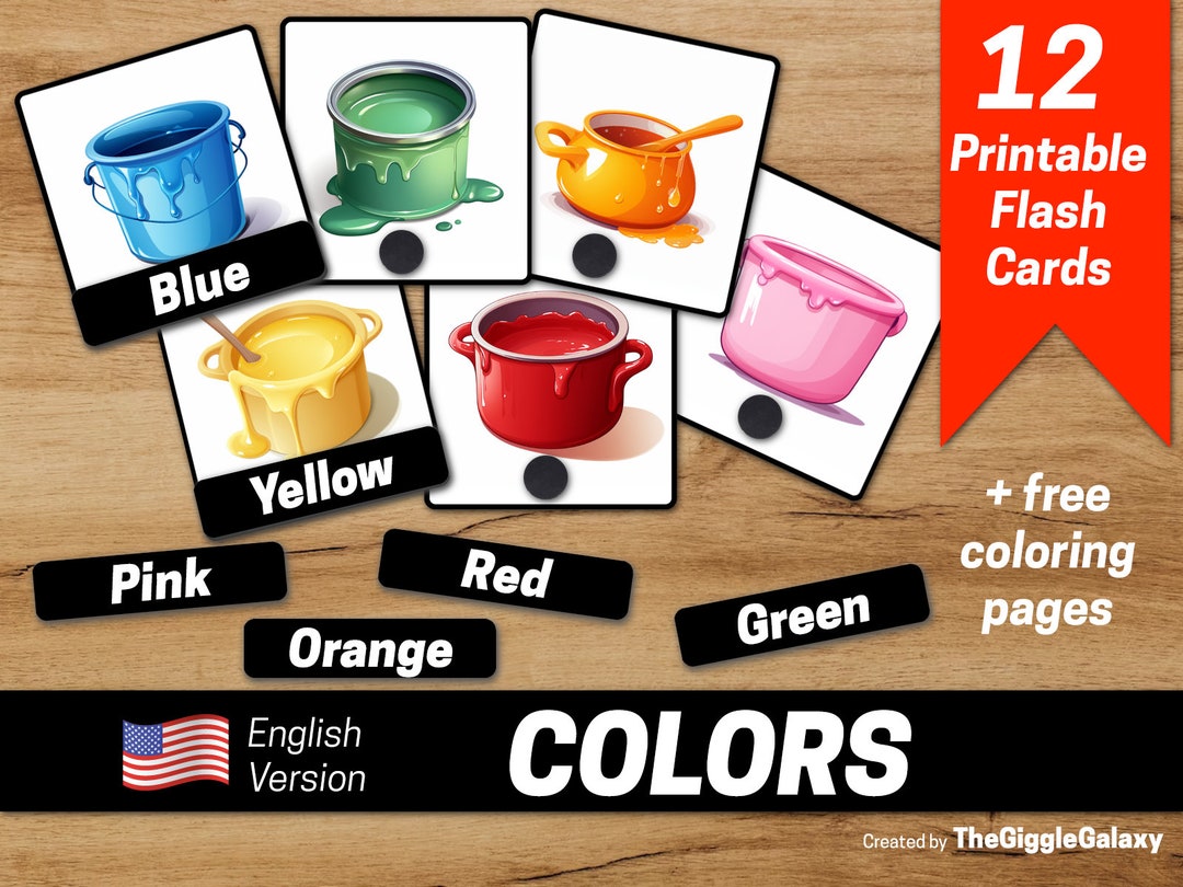 Flash Cards Colors ENGLISH VERSION , Montessori Flashcards, Pre-school ...