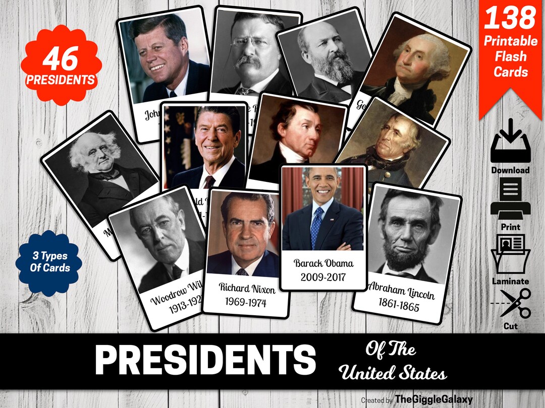 PRESIDENTS of the USA 138 Montessori Cards Flash Cards Nomenclature ...