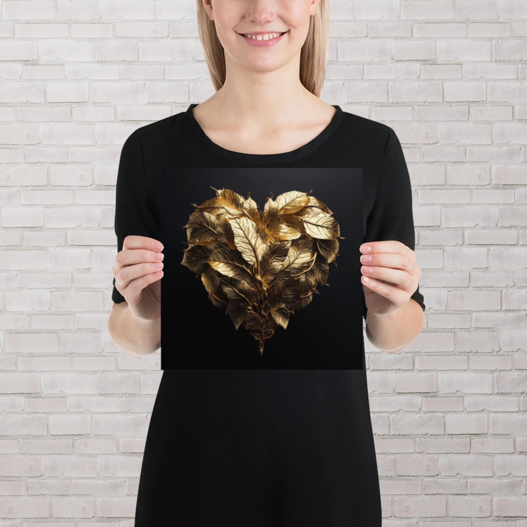 Gold Leaf Cottagecore Heart Photo Paper Poster, Autumn Wall Décor ...