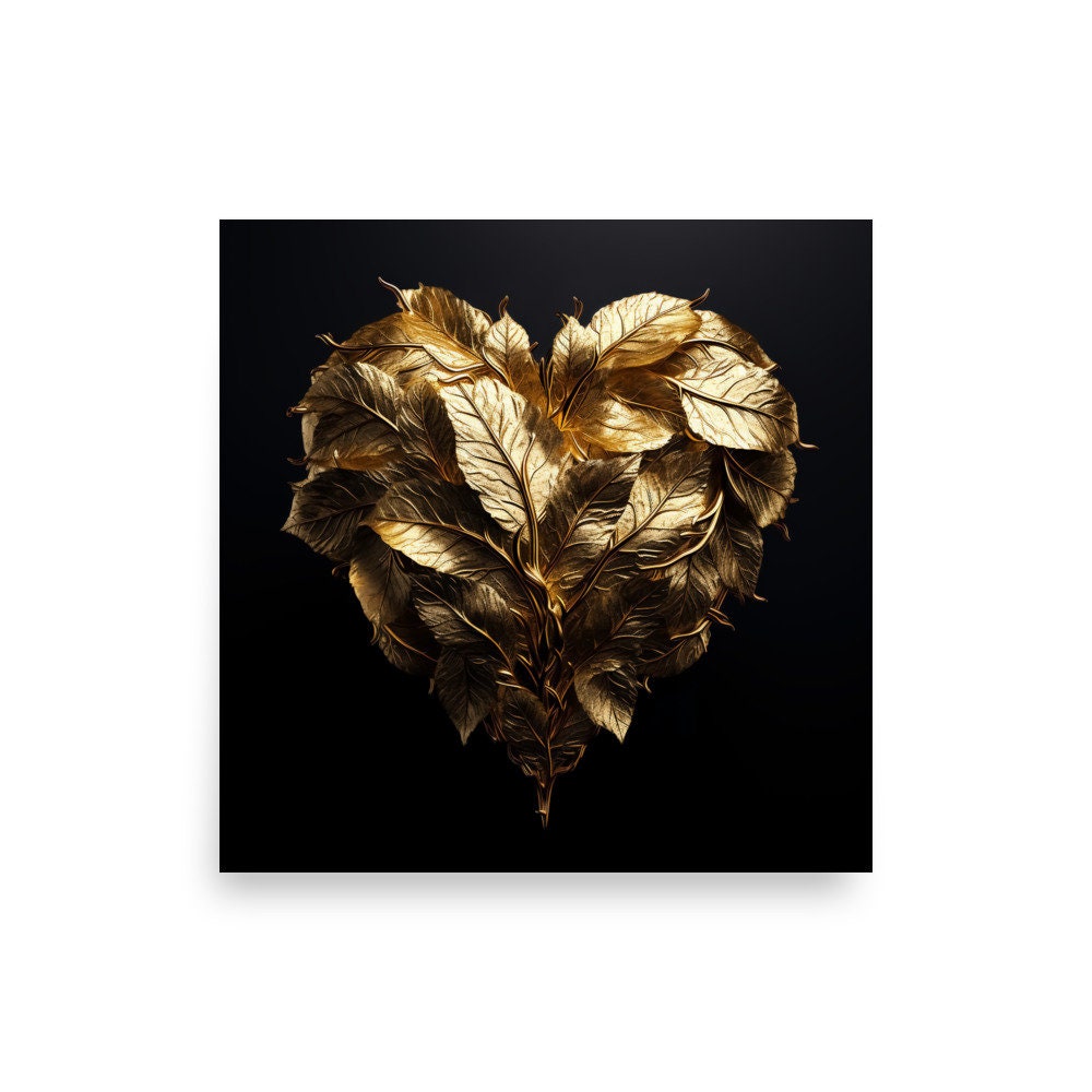 Gold Leaf Cottagecore Heart Photo Paper Poster, Autumn Wall Décor ...