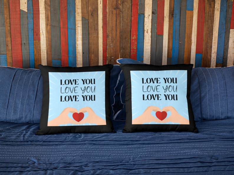 Love You Pop Art Hand Heart Emoji Sign Pillow, Valentines Day Pillow ...