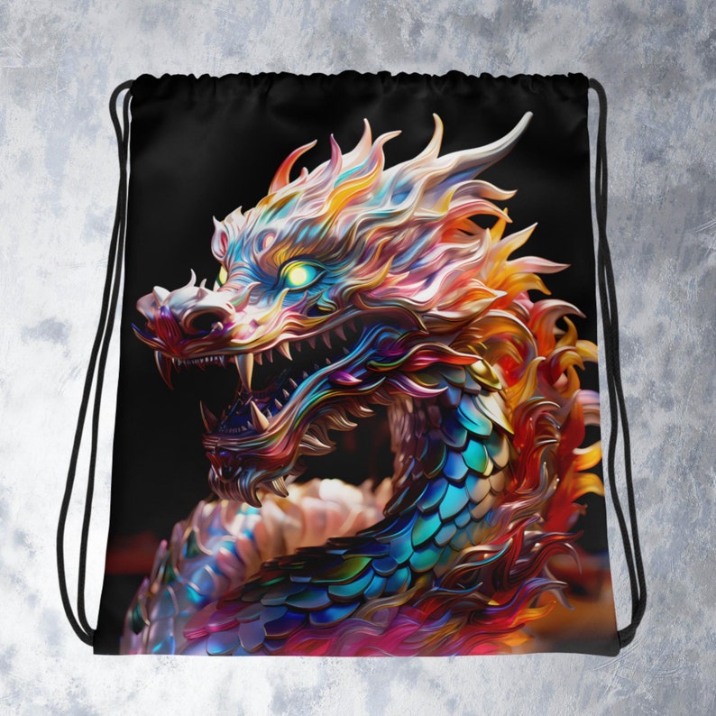 Holographic Iridescent Year of the Dragon Drawstring Bag, Colorful ...