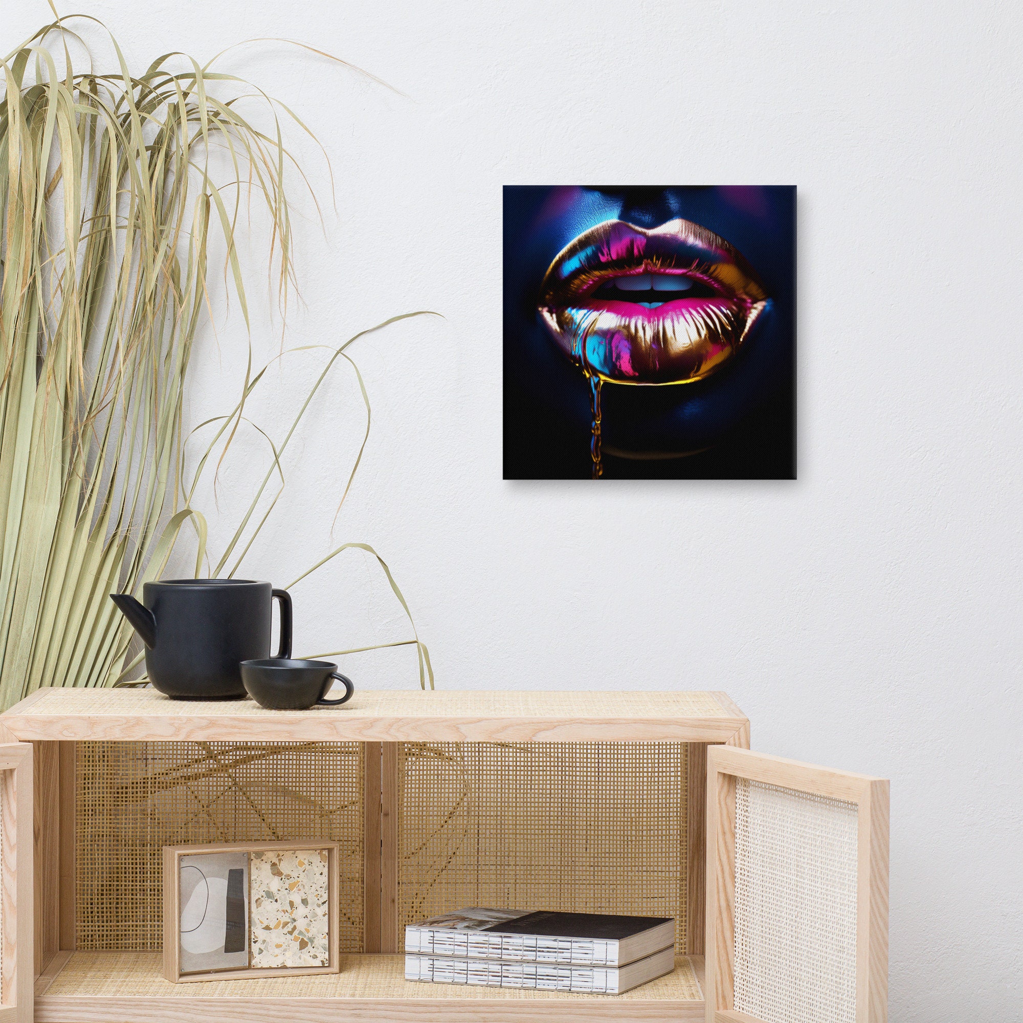 Iridescent Fluid Lips Art Canvas Abstract Lips Kiss Wall - Etsy