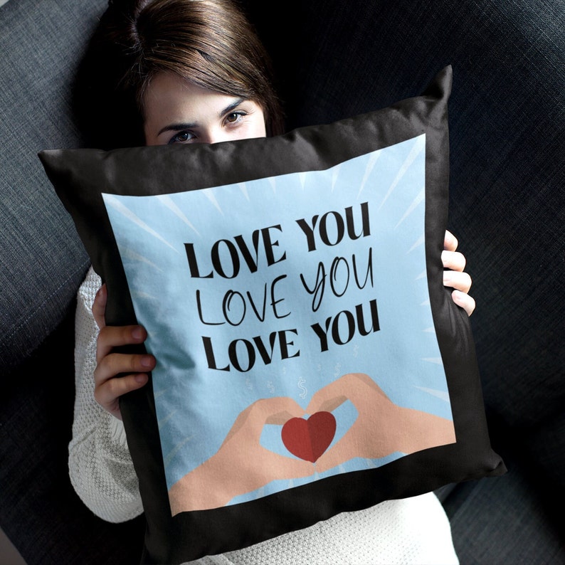 Love You Pop Art Hand Heart Emoji Sign Pillow, Valentines Day Pillow ...
