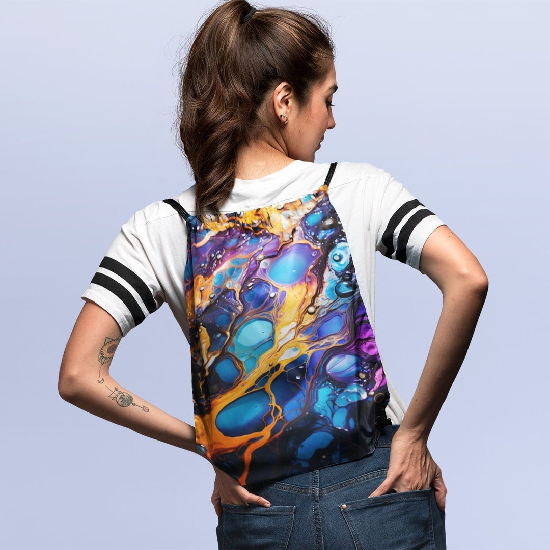 Abstract Oil Spill Vibrant Color Drawstring Bag, Unique Gift for ...