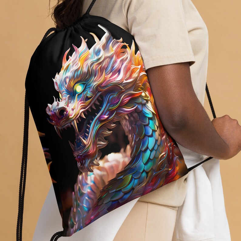 Holographic Iridescent Year of the Dragon Drawstring Bag, Colorful ...