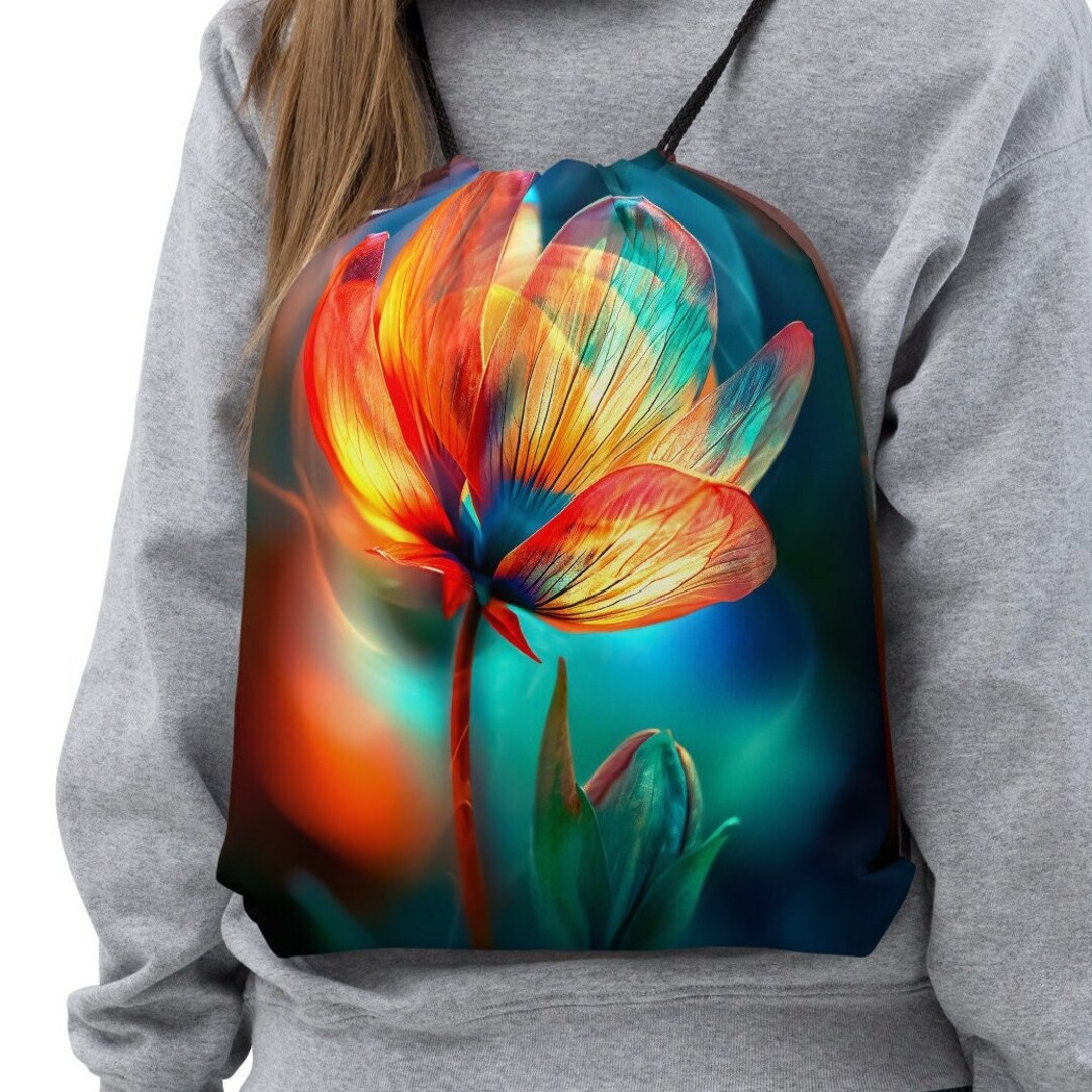 Vibrant Floral Drawstring Bag – Colorful Fantasy Flower Gym Bag ...