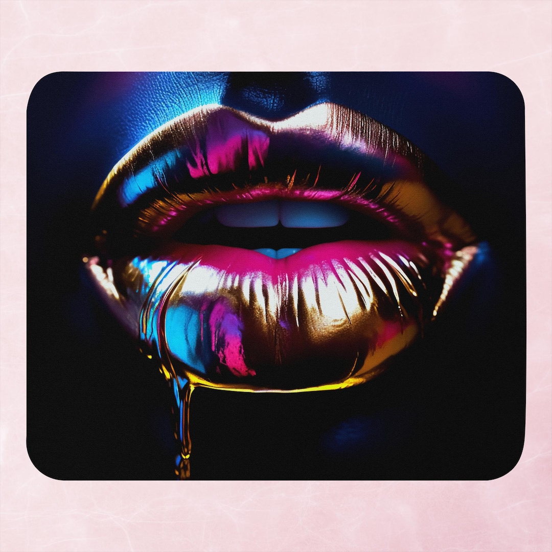 Holographic Glitter Lips Drip Mouse Pad, Drippy Lips Gift for Makeup ...