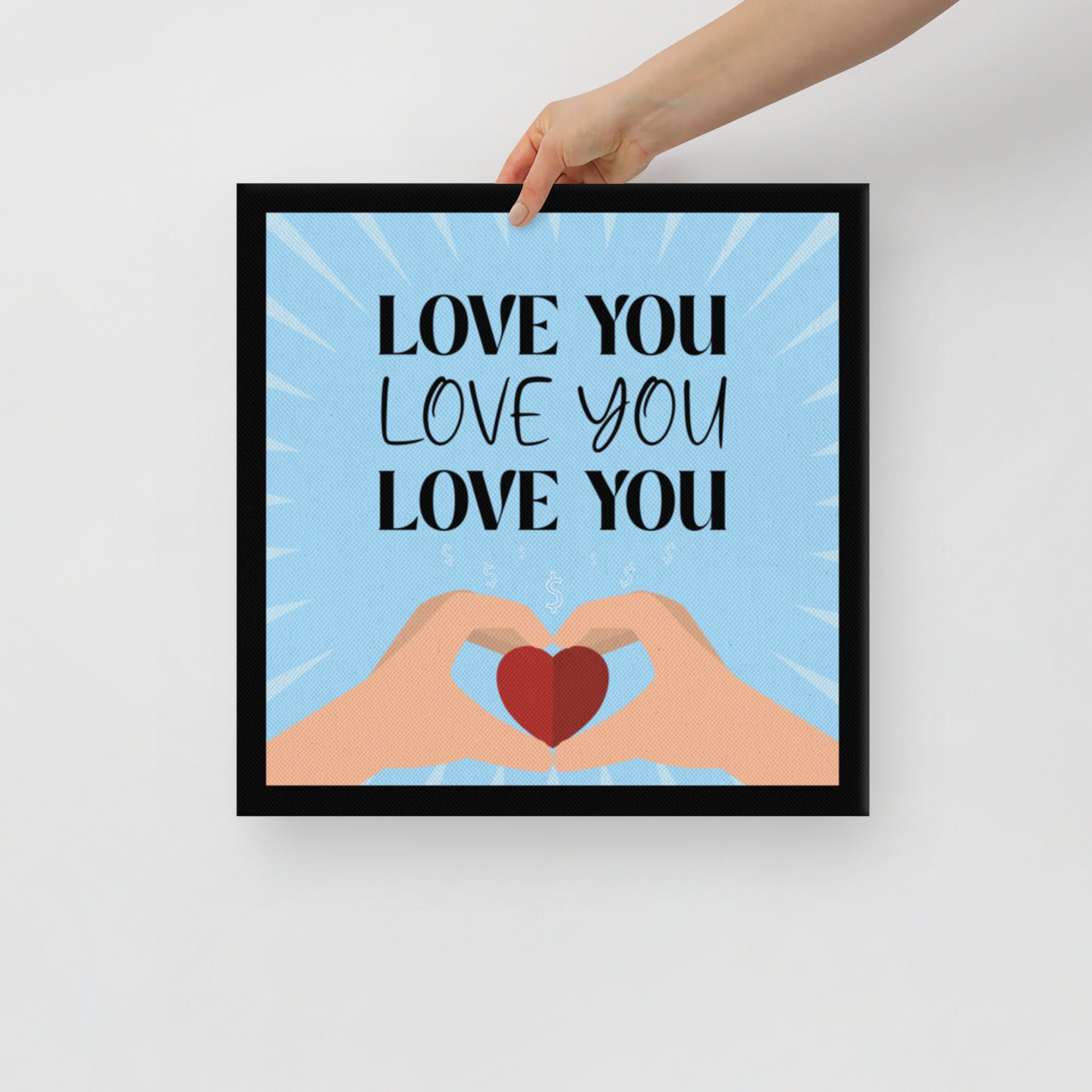 Love You Pop Art Hand Heart Emoji Sign Canvas, Valentines Day Home ...