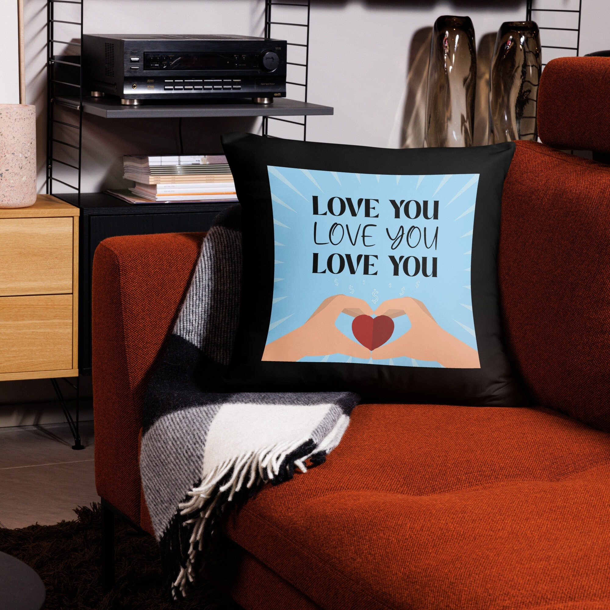 Love You Pop Art Hand Heart Emoji Sign Pillow, Valentines Day Pillow ...