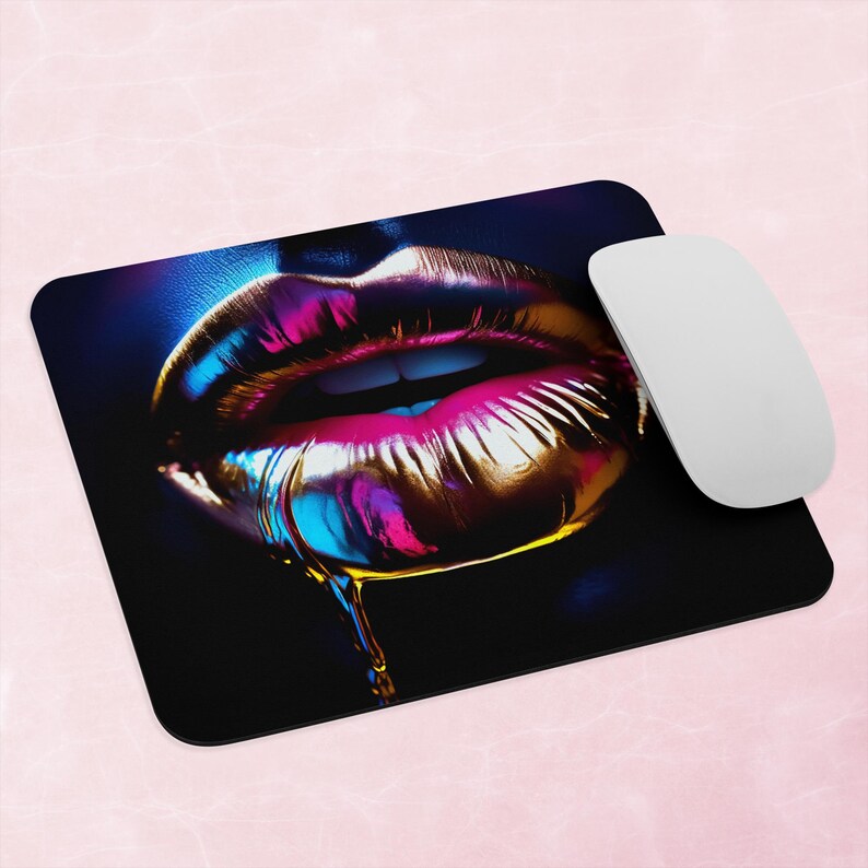 Holographic Glitter Lips Drip Mouse Pad, Drippy Lips Gift for Makeup ...