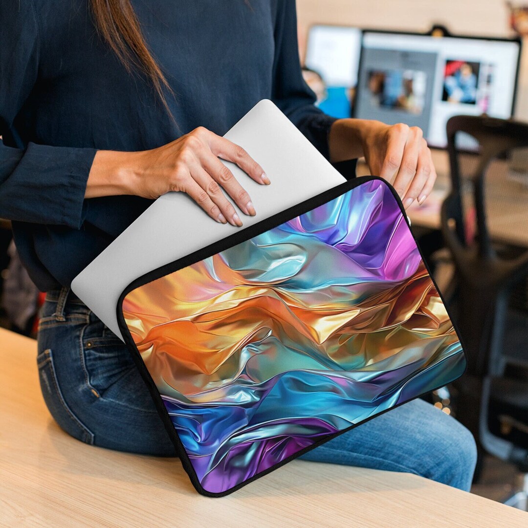 Iridescent Pastel Gradient Wavy Foil Swirl Laptop Sleeve, Holographic ...