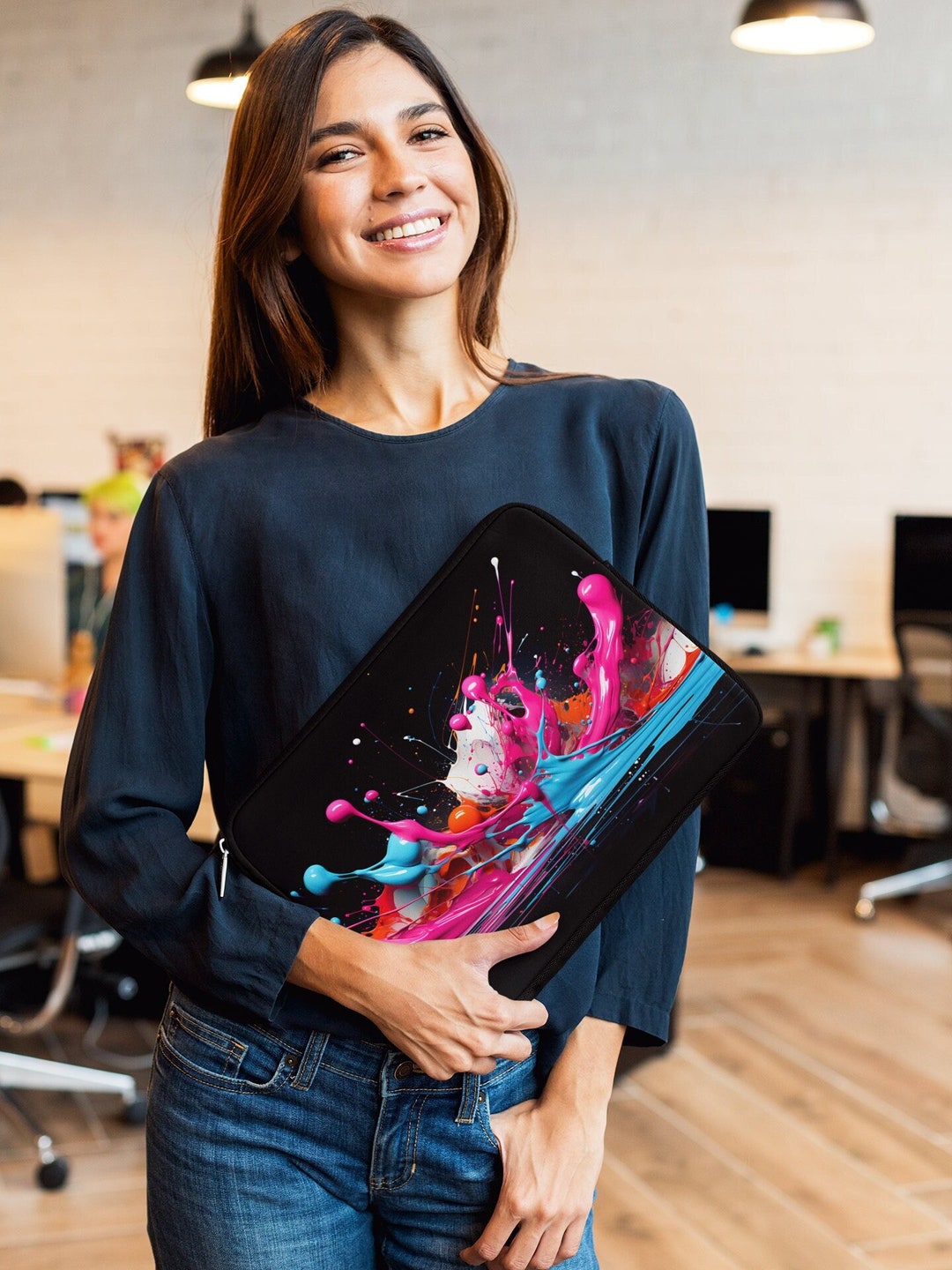 Color Paint Splash Explosion Laptop Sleeve, Bold Brush Strokes for ...