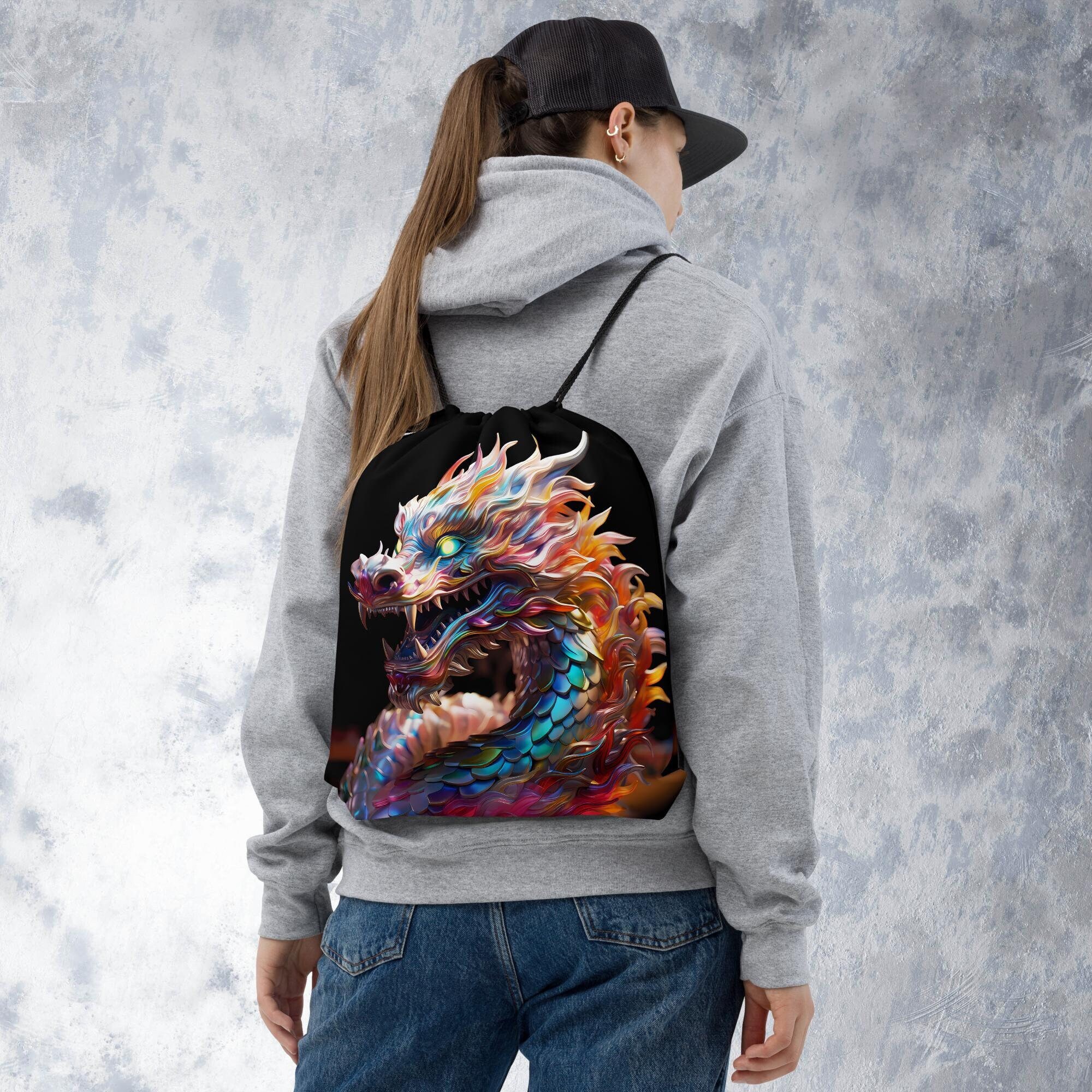 Holographic Iridescent Year of the Dragon Drawstring Bag, Colorful ...