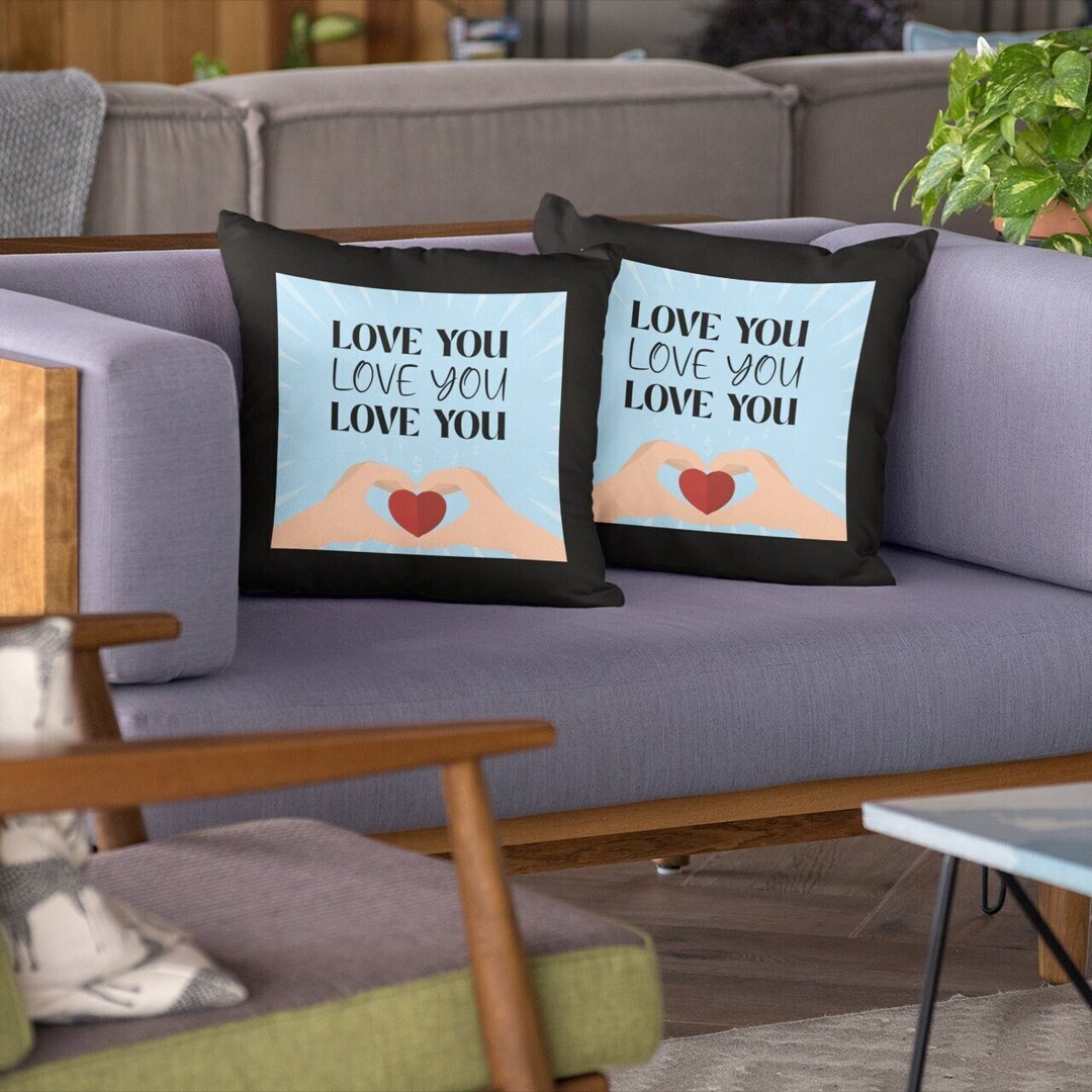 Love You Pop Art Hand Heart Emoji Sign Pillow, Valentines Day Pillow ...