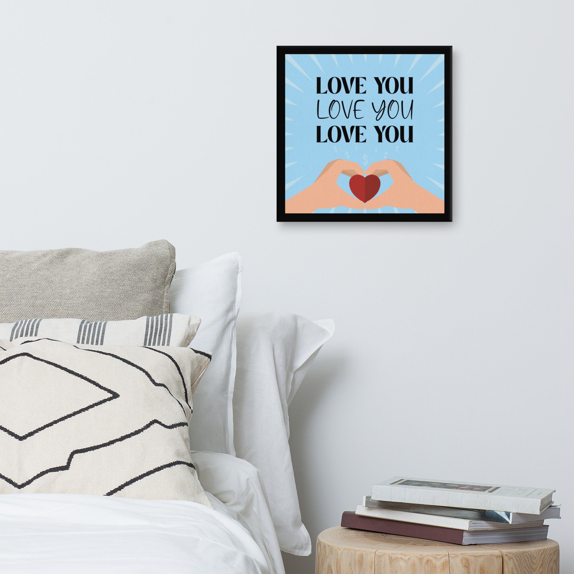 Love You Pop Art Hand Heart Emoji Sign Canvas, Valentines Day Home ...