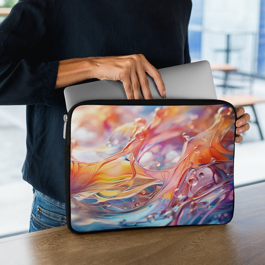 Translucent Waves Hyper-realistic Design Laptop Sleeve, Modern Vibrant ...