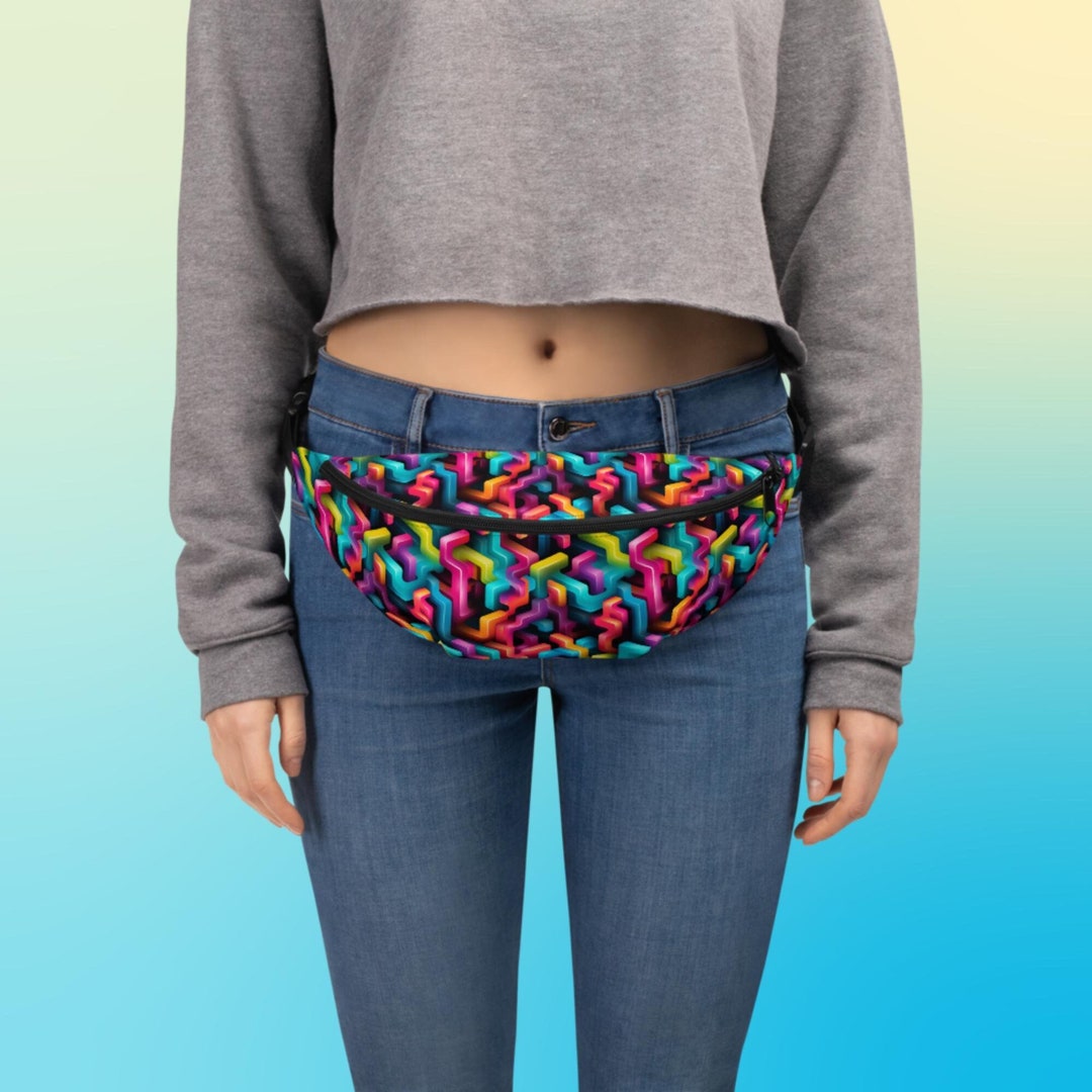 Retro Vibes 80s Videogame Fanny Pack, Neon Glow Fractal Nerdy Fashion ...