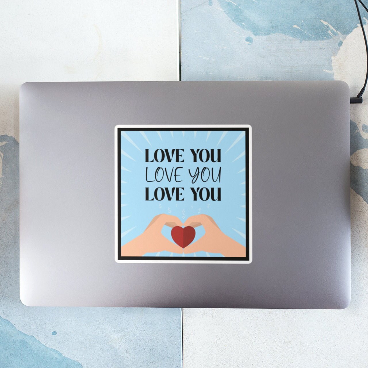 Love You Pop Art Hand Heart Emoji Sign Sticker, Valentines Day Decal ...