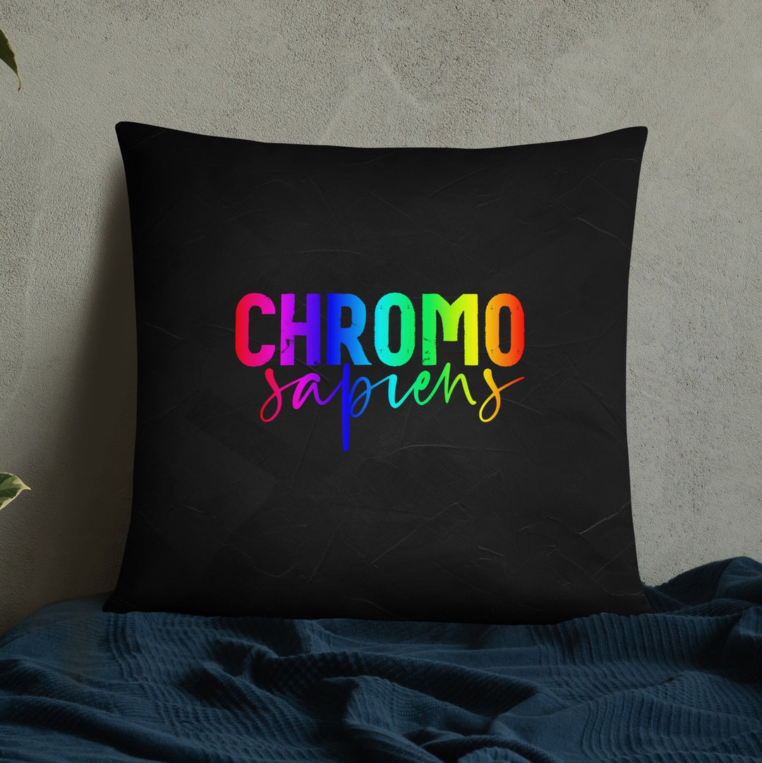 Chromo Sapiens Colorful Pillow, Retro Style Gift for Color Lovers, Joyful 80s Neon Glow ...