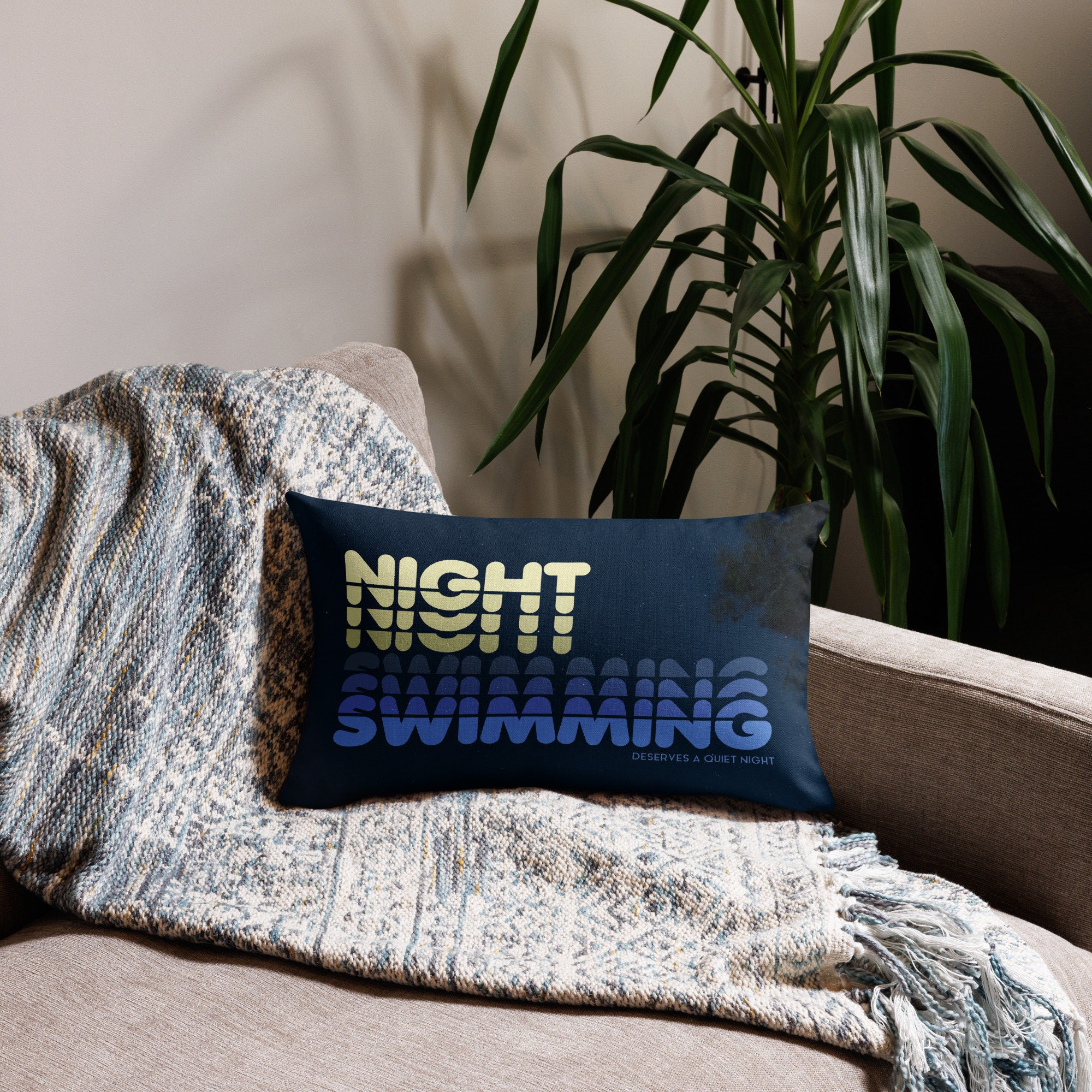 Night Swimming REM Lyrics Fan Lumbar Pillow, Nighswimming Blue Starry ...