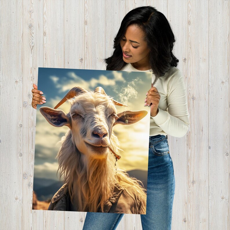 Mountain Goat Smoking Weed Poster, Funny Animal Portrait Smoking ...