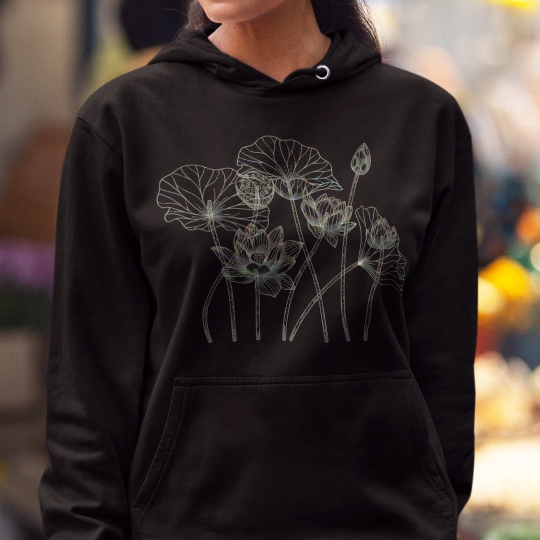 Holographic Wildflowers Line Design Unisex Hoodie, Simple Minimalistic ...