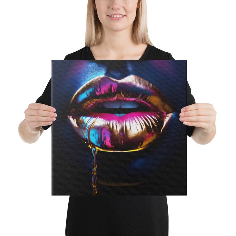 Iridescent Fluid Lips Art Canvas Abstract Lips Kiss Wall - Etsy