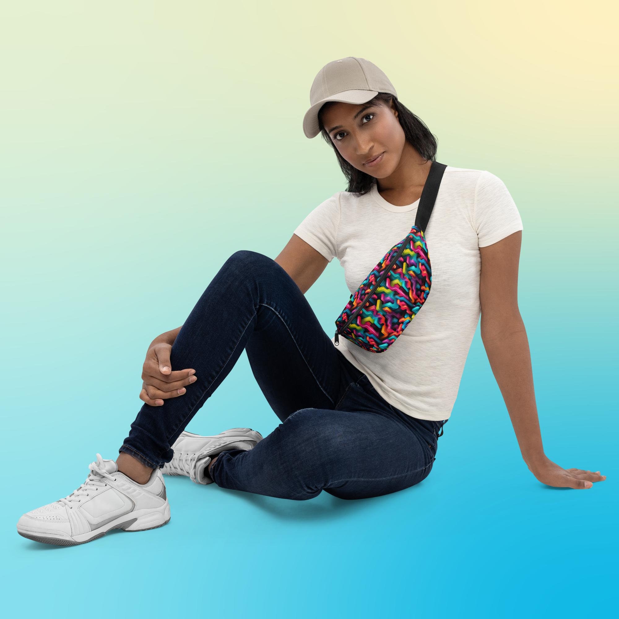 Retro Vibes 80s Videogame Fanny Pack, Neon Glow Fractal Nerdy Fashion ...