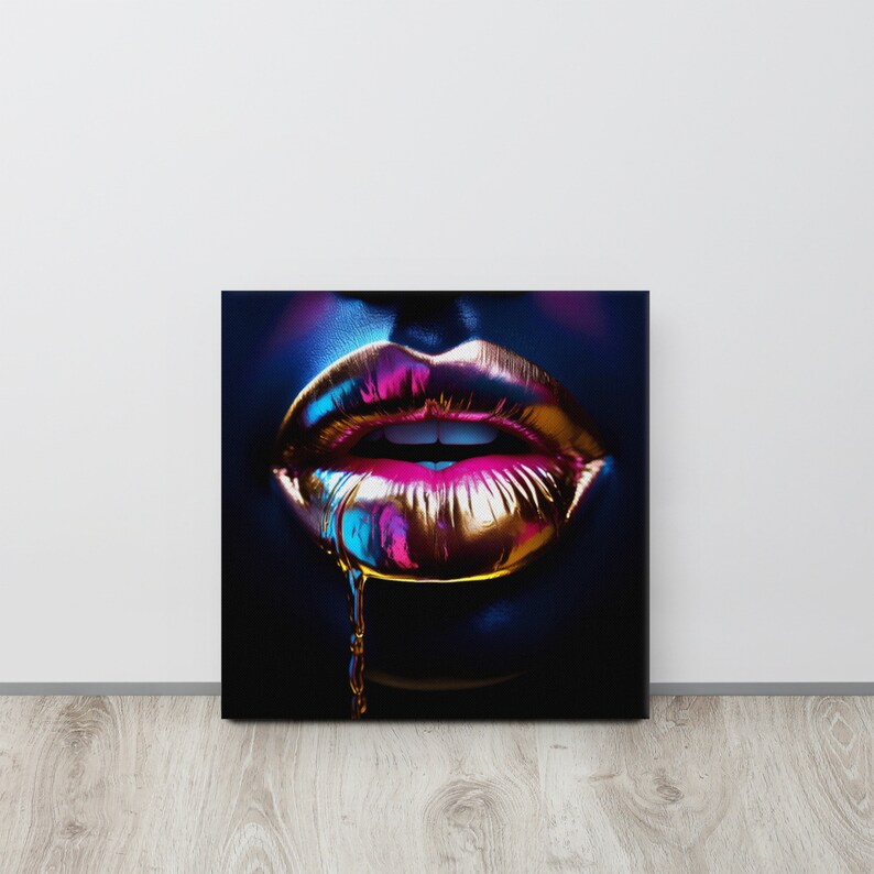 Iridescent Fluid Lips Art Canvas Abstract Lips Kiss Wall - Etsy