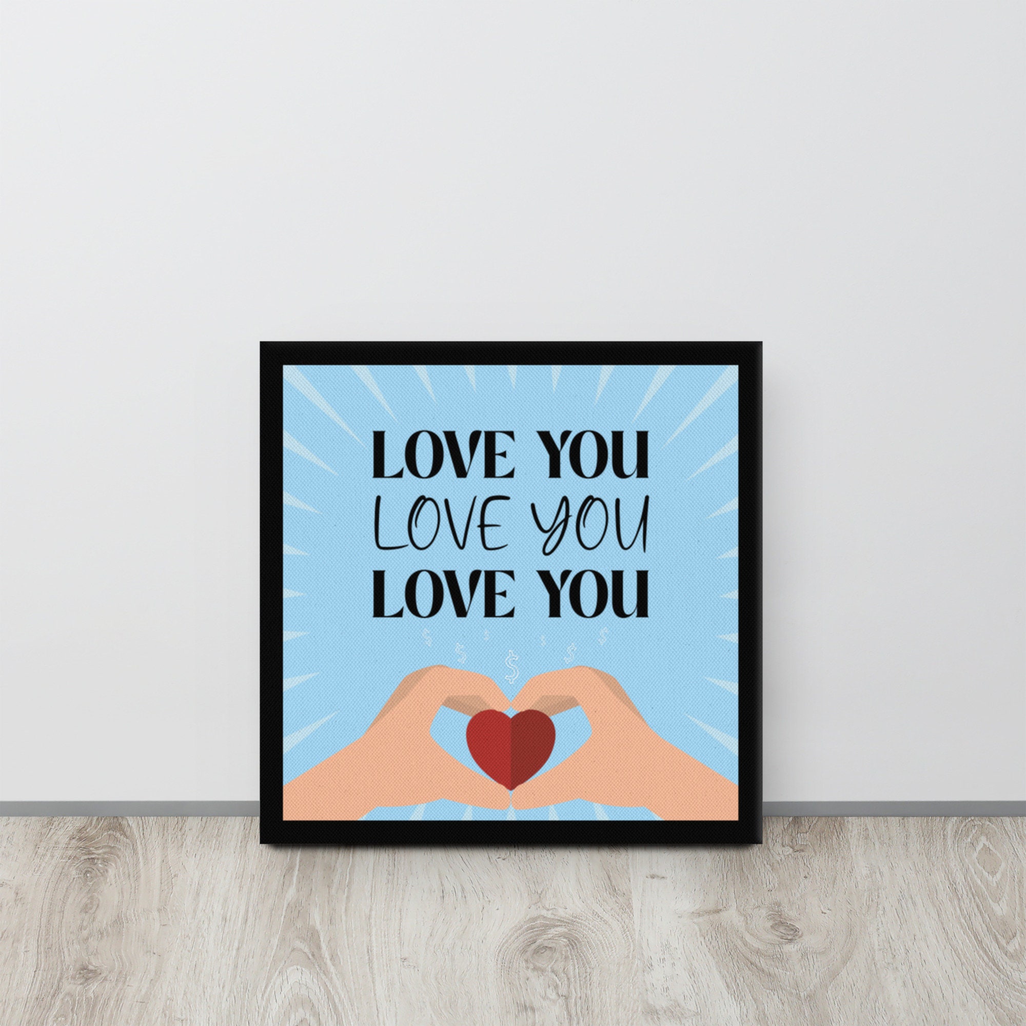 Love You Pop Art Hand Heart Emoji Sign Canvas, Valentines Day Home ...