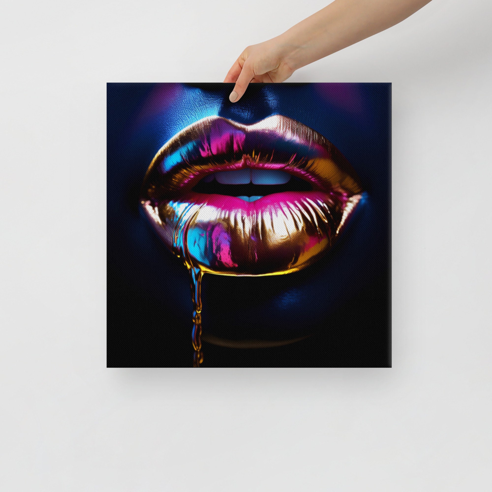 Iridescent Fluid Lips Art Canvas Abstract Lips Kiss Wall - Etsy