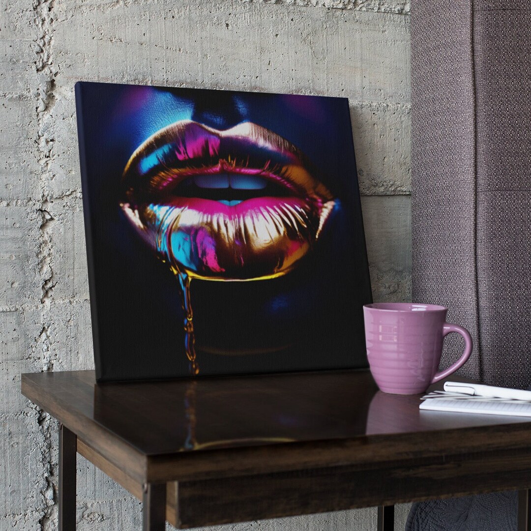 Iridescent Fluid Lips Art Canvas Abstract Lips Kiss Wall - Etsy