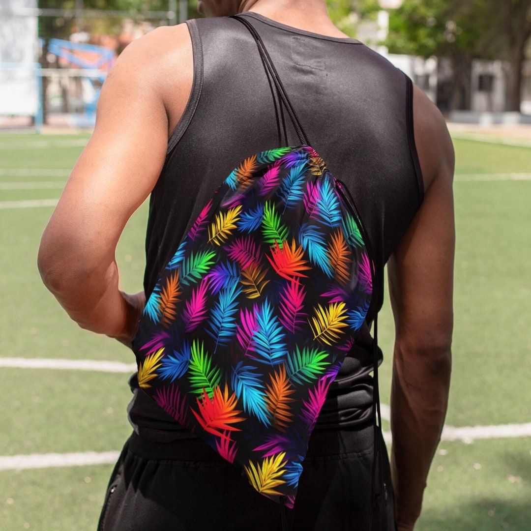 Neon Glow Retro Palm Leave Drawstring Bag, 80s 90s Nostalgia Fashion ...