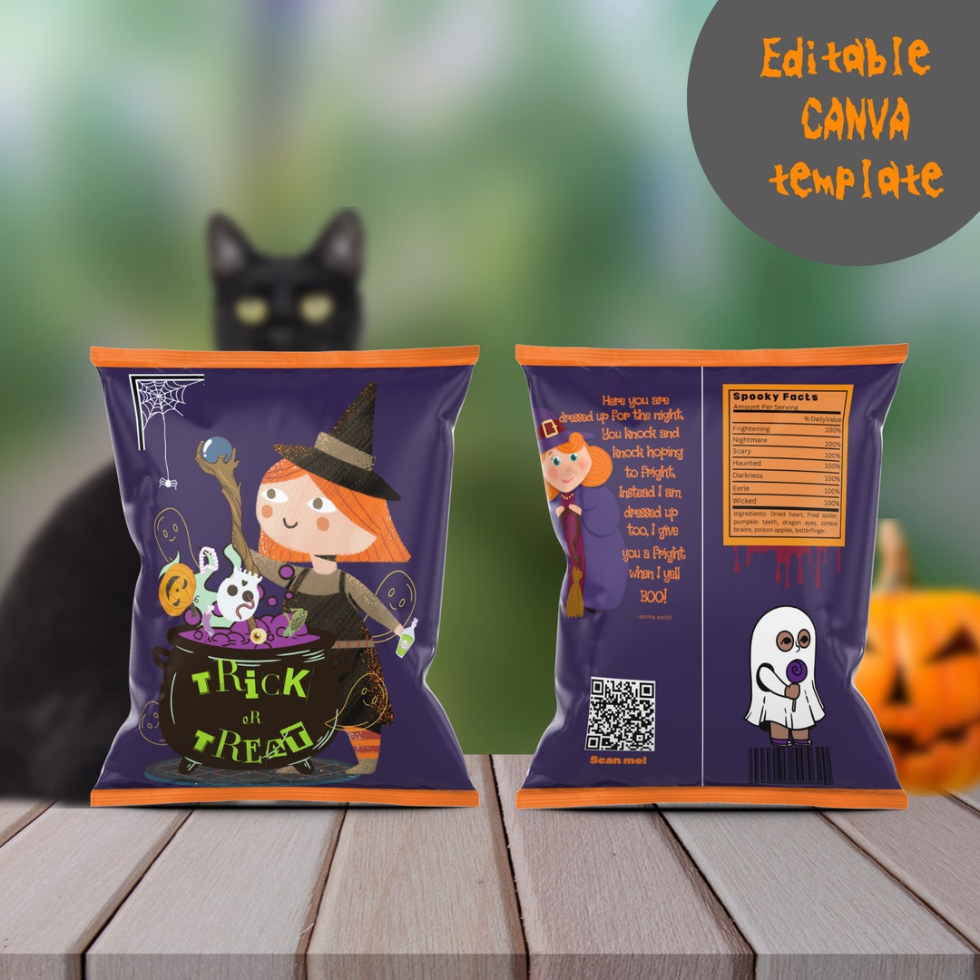 Trick or Treat Crisp Bag CANVA Template Editable, Halloween Trick or ...