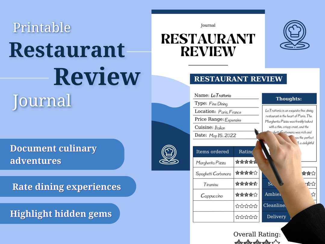 Printable Restaurant Review Journal, Editable A5 Templates on Canva ...