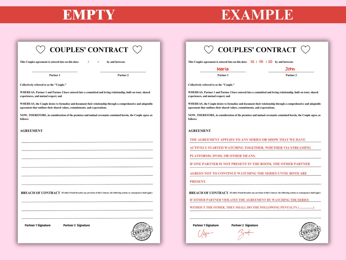 Personalized Contract Template for Couples - Customizable Couples ...