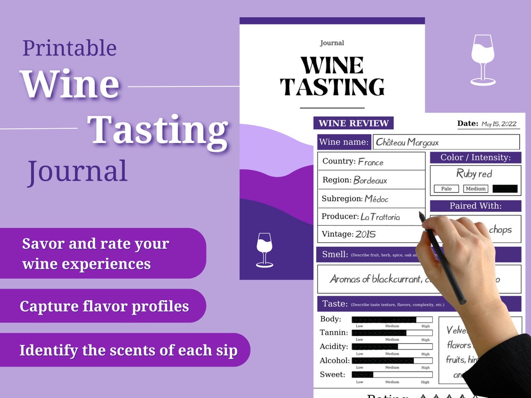 Wine Journal, Printable Journal With Review and Rating System. Editable ...