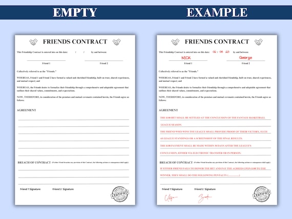 Printable Contract Between Two Friends