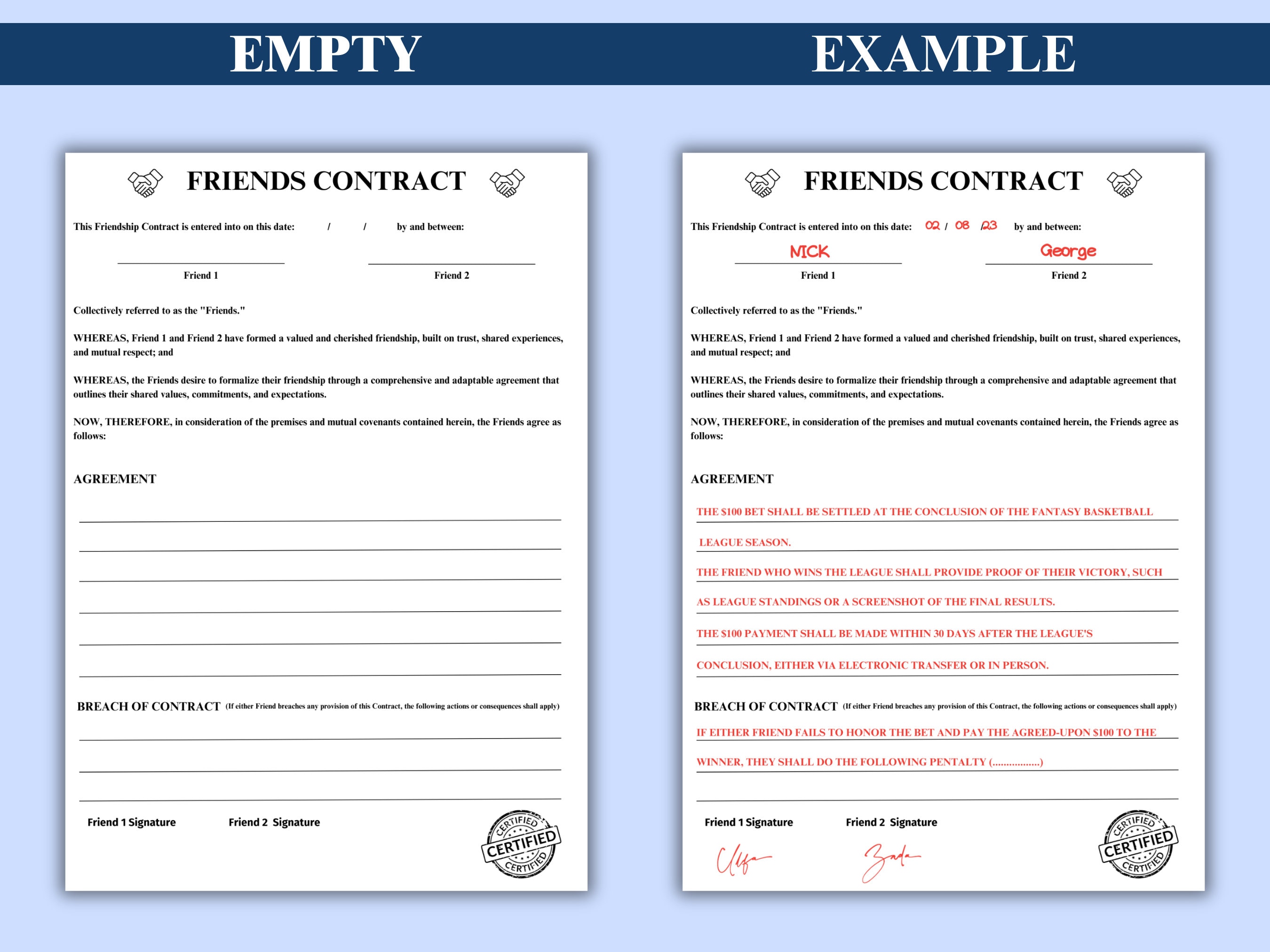 Personalized Contract Template for Friends - Fun Contract - Best ...