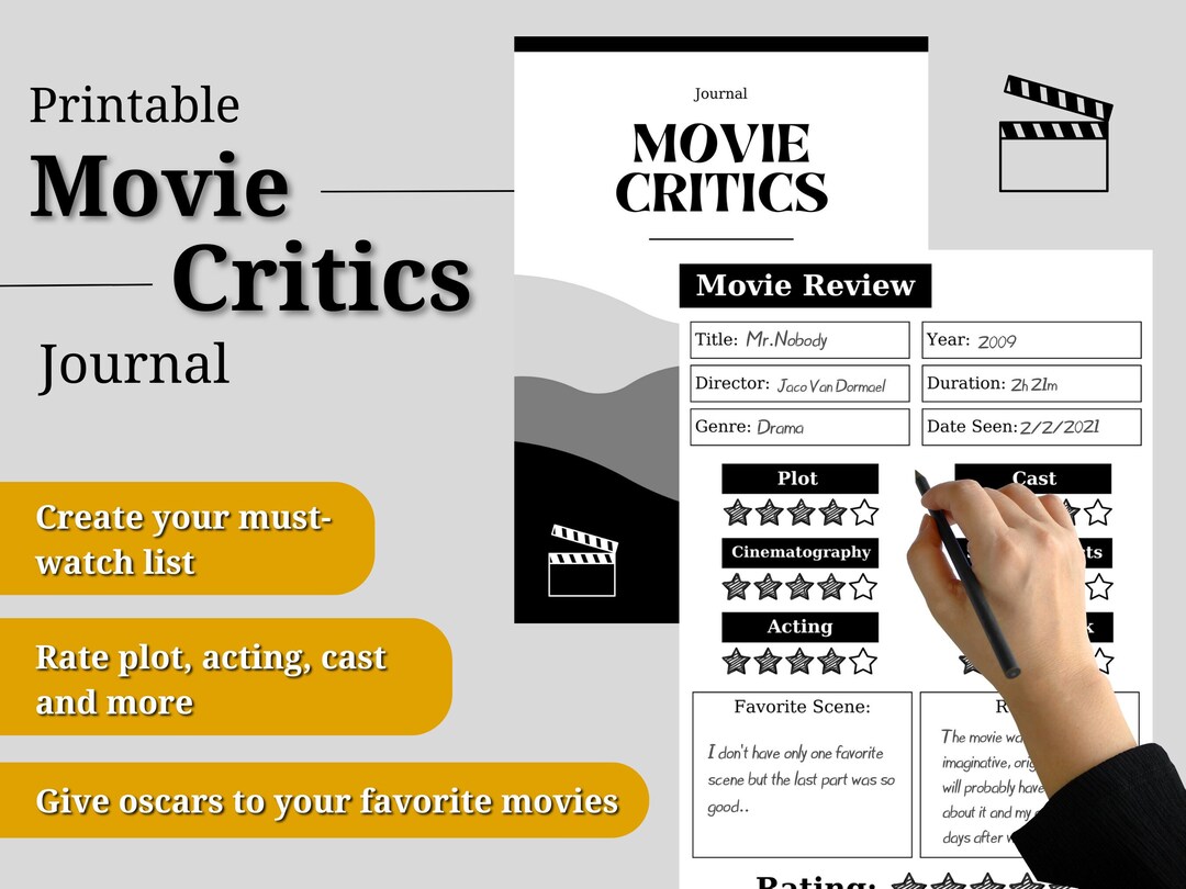 Printable Movie Journal, Movie Ratings and Reviews on Editable Canva ...