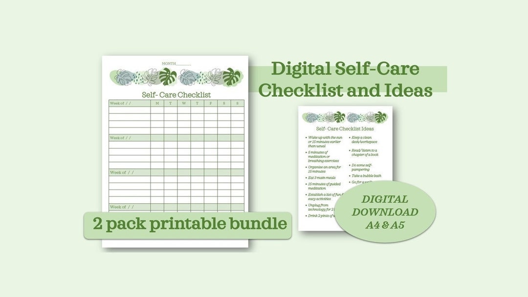 Self-care Checklist Printable, Digital Download, Instant Download ...