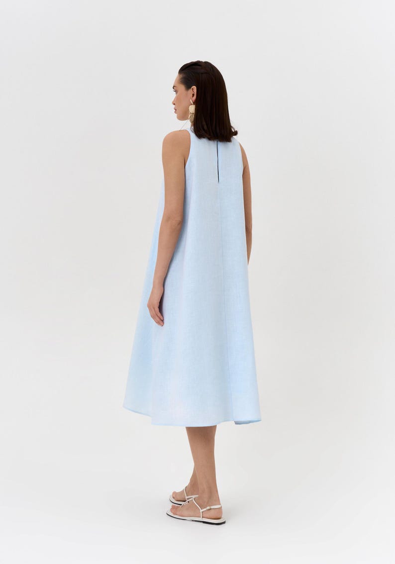 Blue Linen Midi Dress, Tunic Linen Dress, Loose Linen Dress, Linen ...