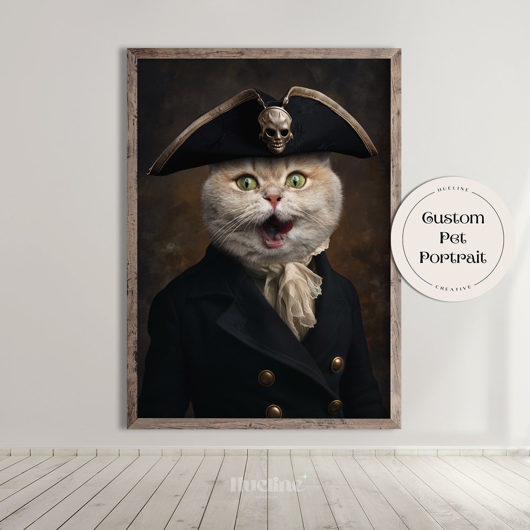 Custom Pirate Pet Portrait From Photo, Warrior Pet Wall Art Funny Pet ...