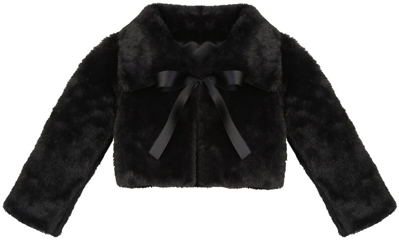 Luxury Faux Fur Coat With Collar for Girls Bolero Jacket Tied Ribbon ...
