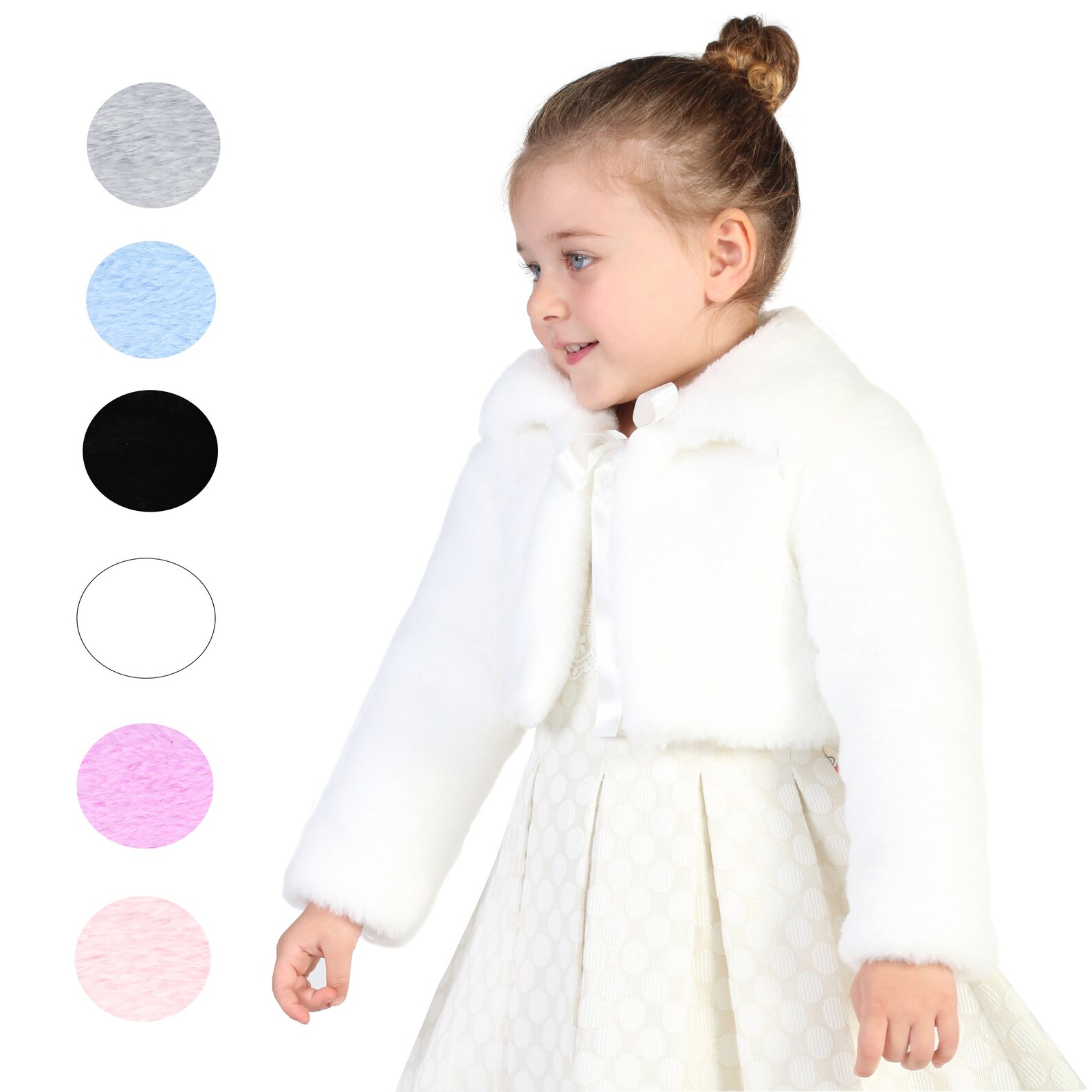 Luxury Faux Fur Coat With Collar for Girls Bolero Jacket Tied Ribbon ...