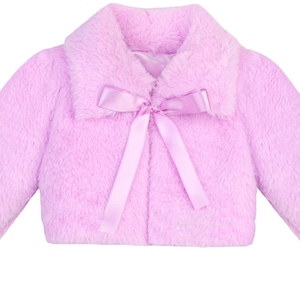 Luxury Faux Fur Coat With Collar for Girls Bolero Jacket Tied Ribbon ...