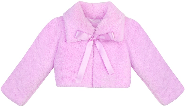 Luxury Faux Fur Coat With Collar for Girls Bolero Jacket Tied Ribbon ...