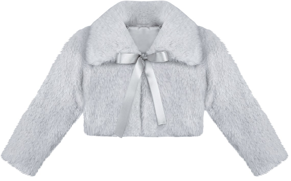Luxury Faux Fur Coat With Collar for Girls Bolero Jacket Tied Ribbon ...